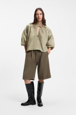 BOSS BOSS Relaxed-Fit Cotton Poplin Blouse with Balloon Sleeves